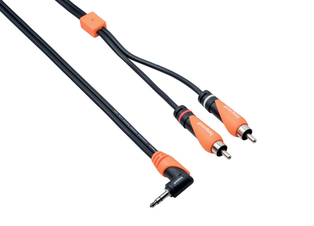 Bespeco - Interlink cable Silos series - Ø 3,5 mm stereo jack 90° - 2 x RCA